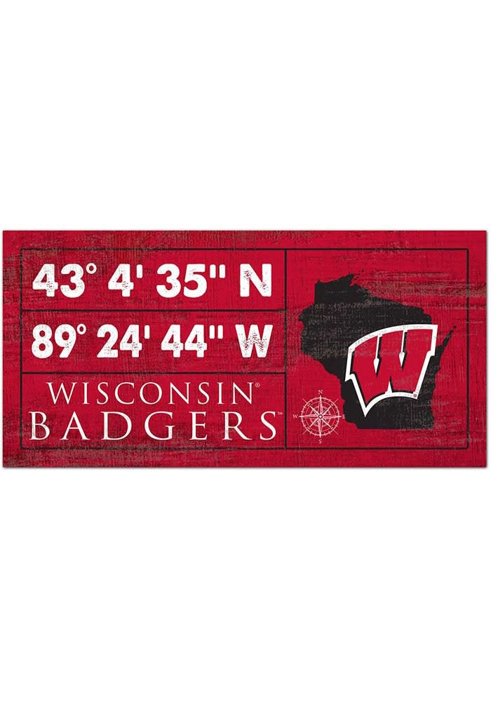 Wisconsin Badgers Red Horizontal Coordinate Sign - 326214353
