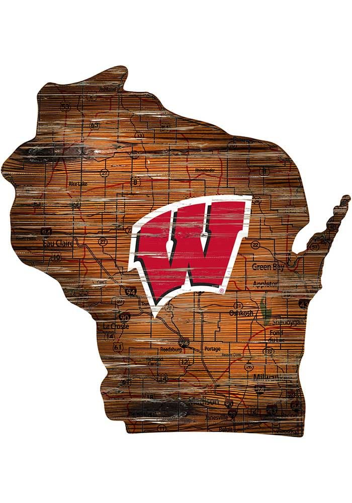 Wisconsin Badgers Red Mini Roadmap State Sign - 326214429