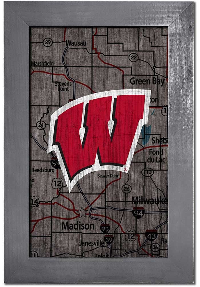 Wisconsin Badgers City Map Sign Red - 326214538