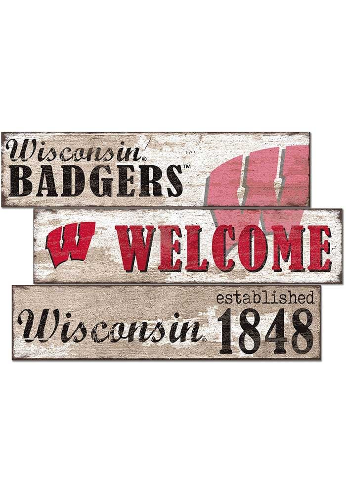Wisconsin Badgers Red Welcome 3 Plank Sign - 326214573