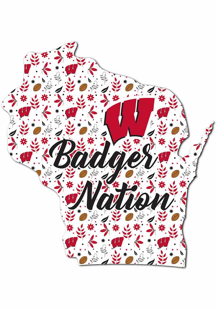 Wisconsin Badgers RED 24 Inch Floral State Wall Art