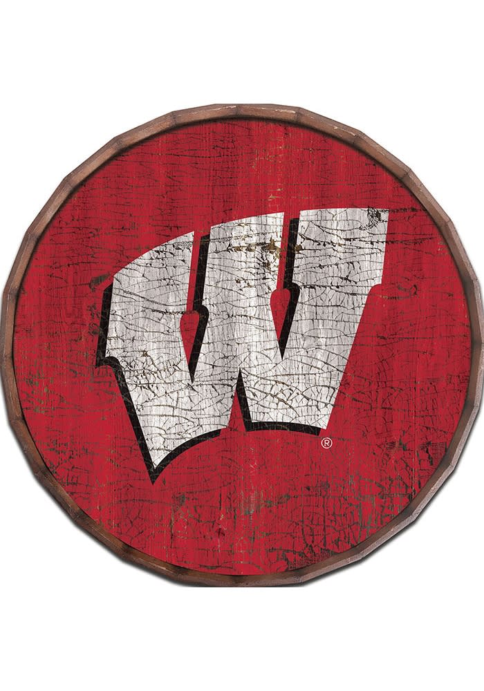 Wisconsin Badgers Red Cracked Color 16 Inch Barrel Top Sign - 326214585