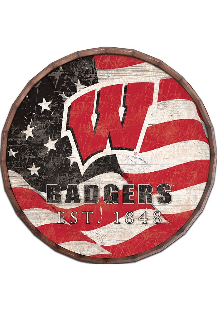 Wisconsin Badgers Flag 16 Inch Barrel Top Sign Red - 326214590