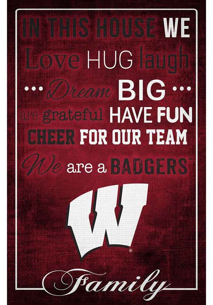 Wisconsin Badgers Red In This House 17x26 Sign - 326214591
