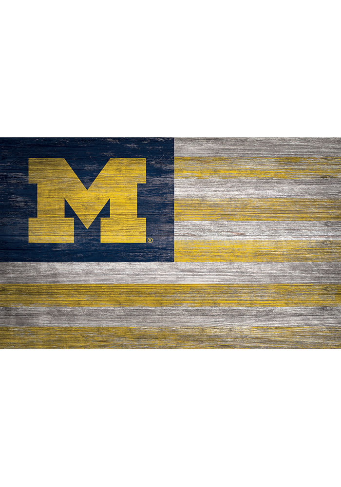 Michigan Wolverines BLUE Distressed Flag 11x19 Sign - 32621671