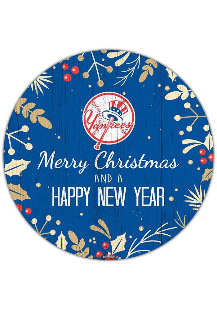 New York Yankees Merry Christmas and New Year Circle Sign Blue - 32624512
