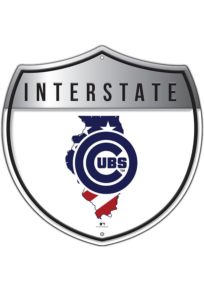 Chicago Cubs 12 Inch Patriotic Interstate Metal Sign Blue