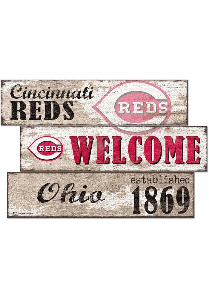 Cincinnati Reds Welcome 3 Plank Sign RED