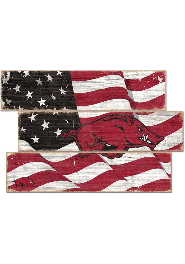 Arkansas Razorbacks Flag 3 Plank Sign Red - 32629976
