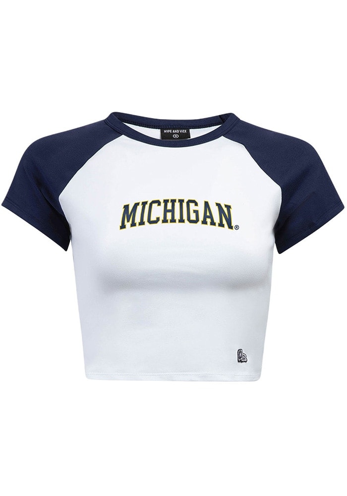Hype and Vice Michigan Wolverines Womens WHITE/NAVY Homerun T-Shirt ...