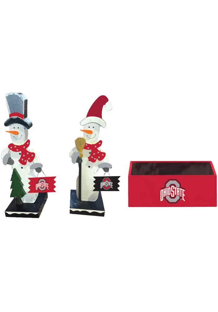 Ohio State Buckeyes SCARLET Wooden Snowmen Decor - 3490052
