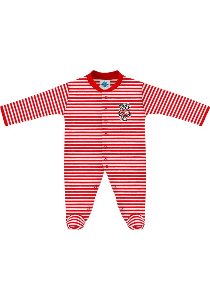 Wisconsin Badgers Red Baby Striped Footed Romper Pajamas - 35010606