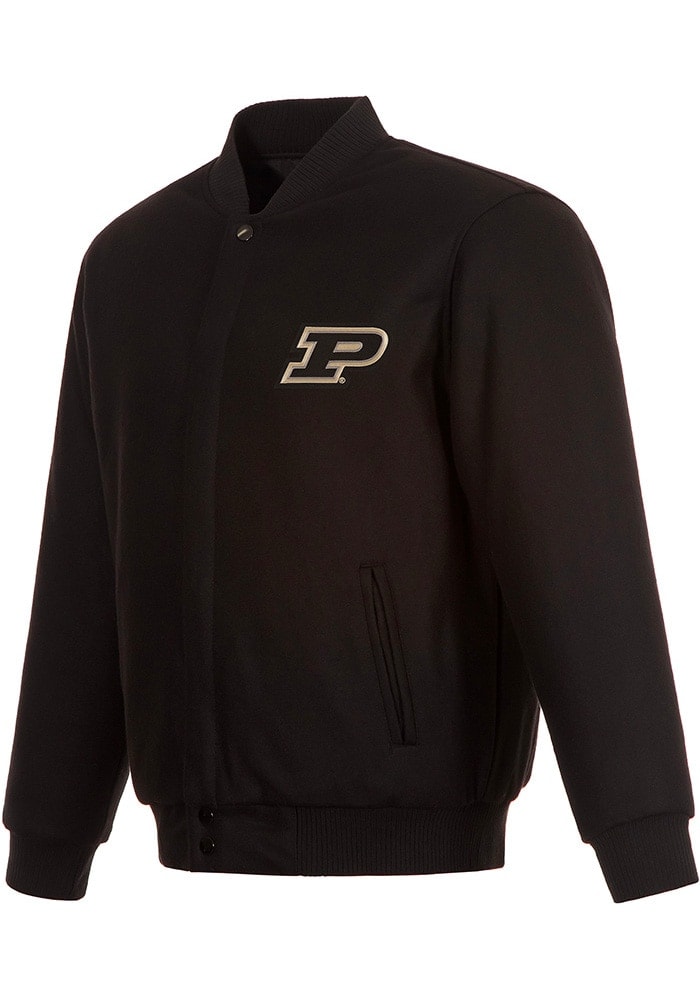 Mens BLACK Purdue Boilermakers Reversible Wool Heavyweight Jacket
