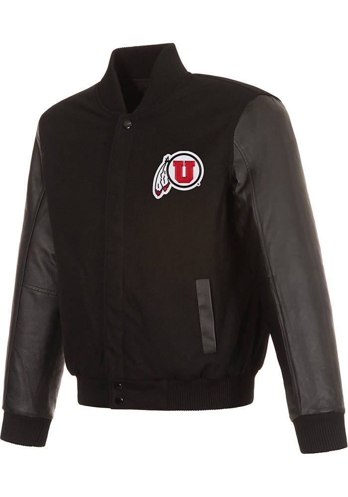 Utah Utes Mens Reversible Wool and Leather Heavyweight Jacket - BLACK