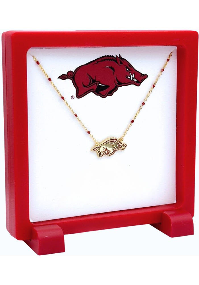 Arkansas Razorbacks CARDINAL Gold Side Set Logo Womens Necklace - 3680032