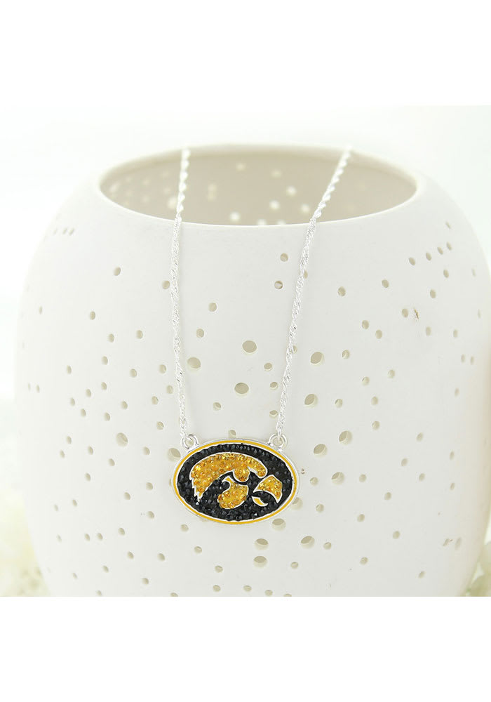 BLACK Crystal Logo 16 Inch Iowa Hawkeyes Womens Necklace - 37170229