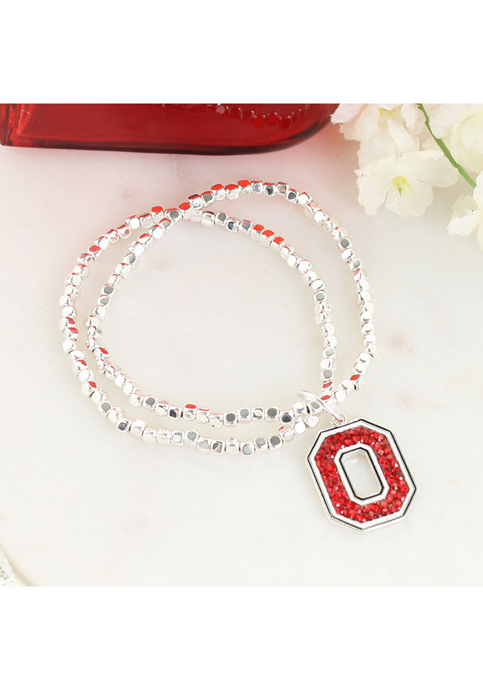 Ohio State Buckeyes Red Crystal Logo Stretch Womens Bracelet - 37170280