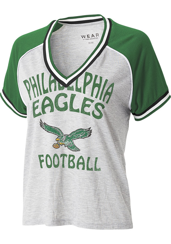 WEAR by Erin Andrews Philadelphia Eagles Womens GREY Raglan Feature Design T-Shirt - 37390264