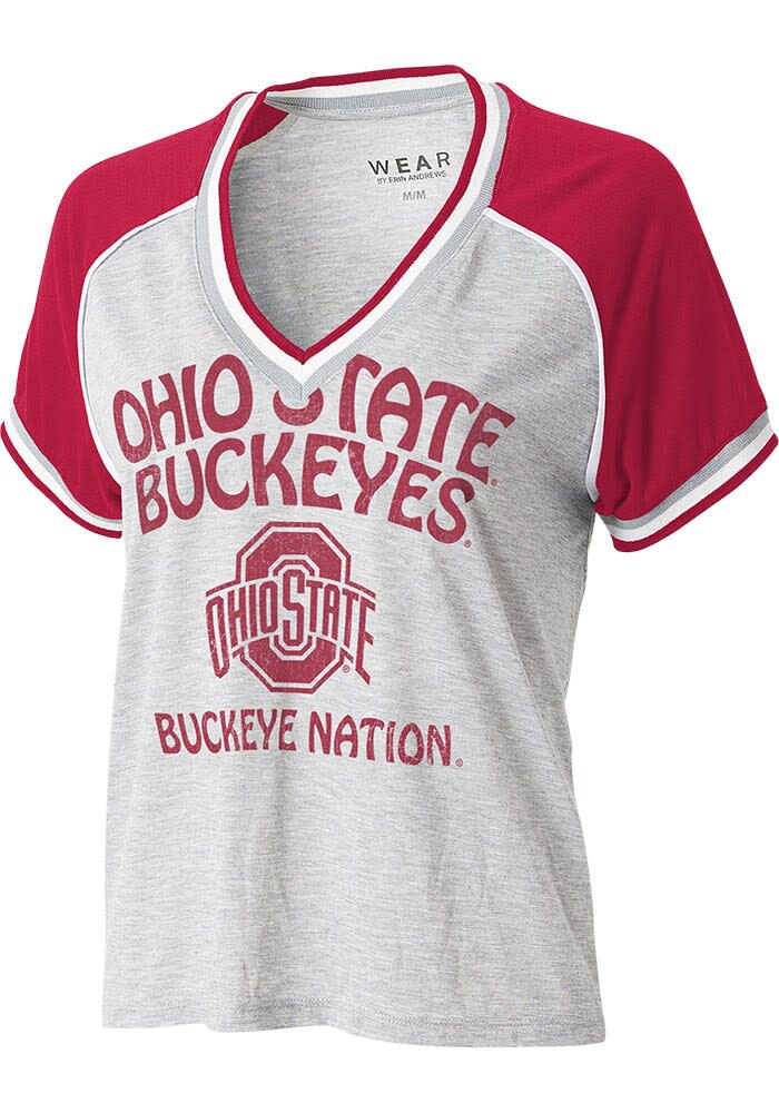 WEAR by Erin Andrews GREY/RED Ohio State Buckeyes Raglan Short Sleeve T ...