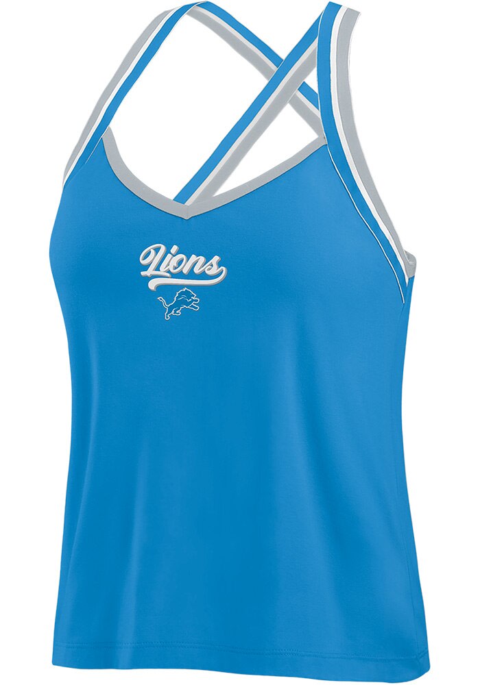 Detroit Lions WEAR by Erin Andrews Womens BLUE Cross Strap Tank Top ...