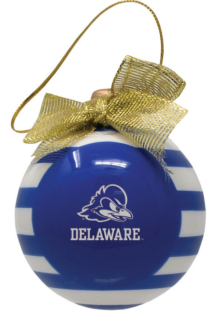 Delaware Fightin' Blue Hens Ceramic Striped Ball Ornament - Blue