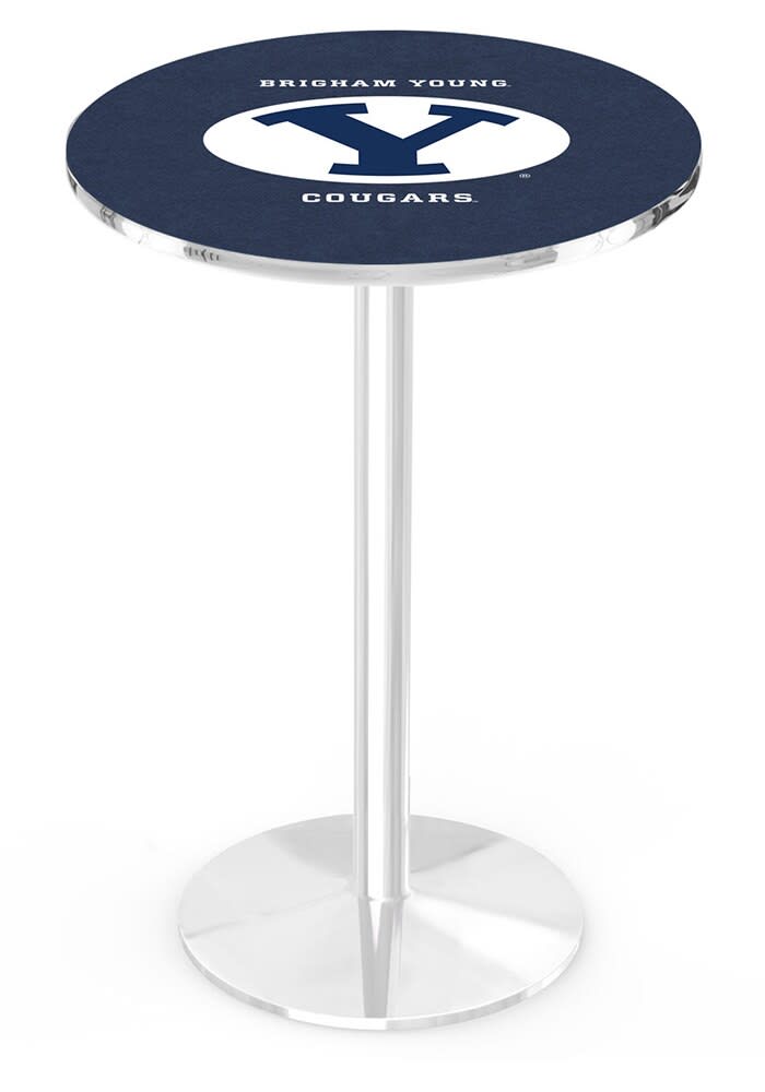 BYU Cougars Chrome Round Base SILVERGREY Pub Table - 401907551