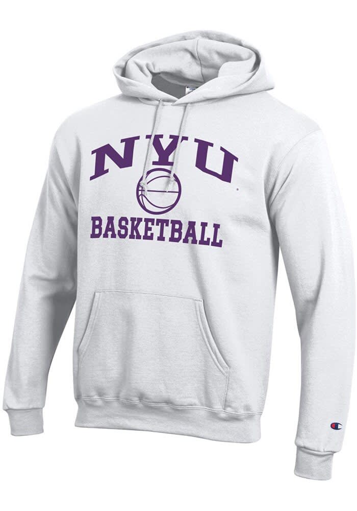 Champion NYU Violets Mens White Basketball Powerblend Hoodie - 4062975
