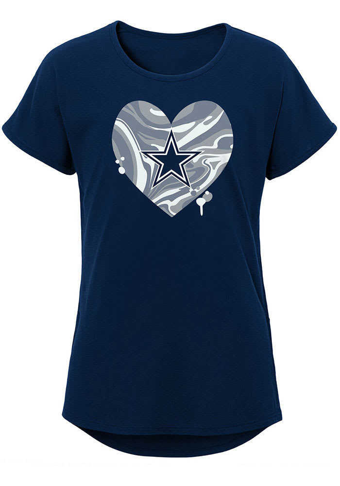 Dallas Cowboys Girls NAVY Drip Heart Short Sleeve T-Shirt - 41024529