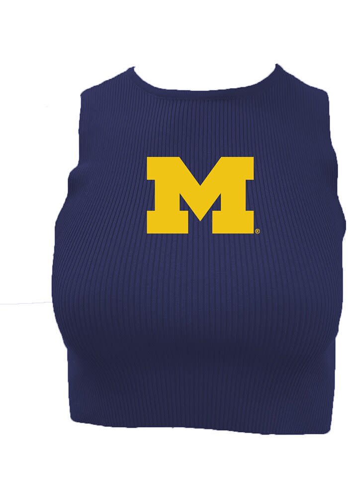 Michigan Wolverines Wes and Willy Womens BLUE Cropped Ribbed Tank Top ...