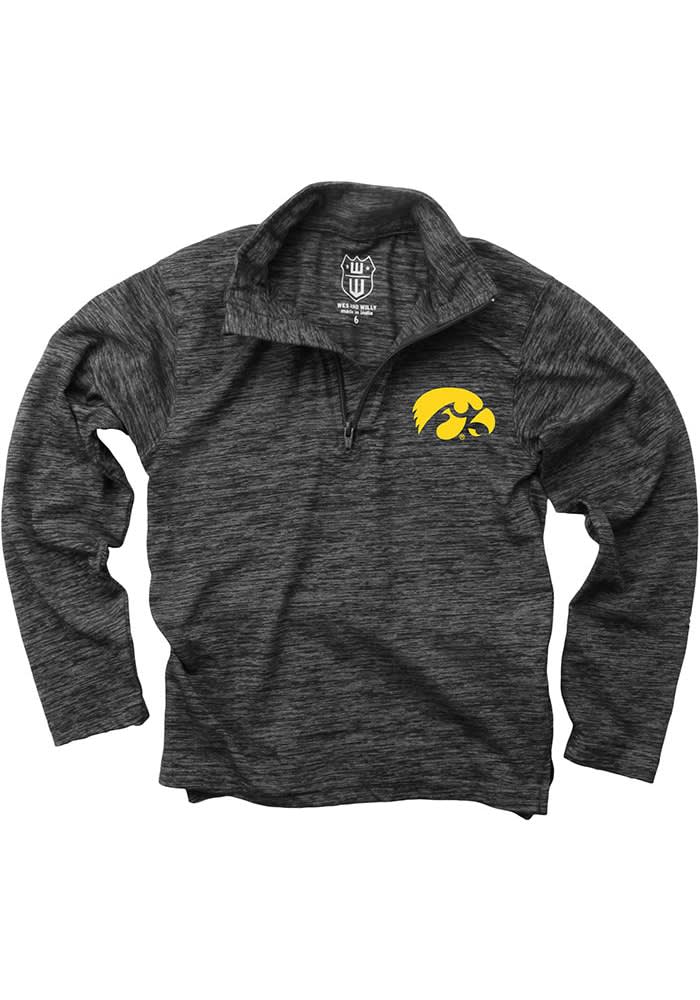 Wes and Willy Youth BLACK Iowa Hawkeyes Cloudy Yarn Long Sleeve Quarter ...