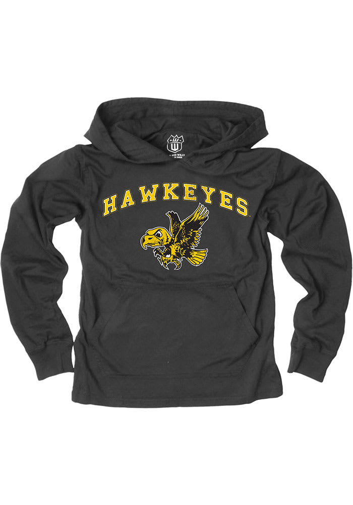 Wes and Willy Iowa Hawkeyes Boys BLACK Vintage Arch Mascot Hoodie ...