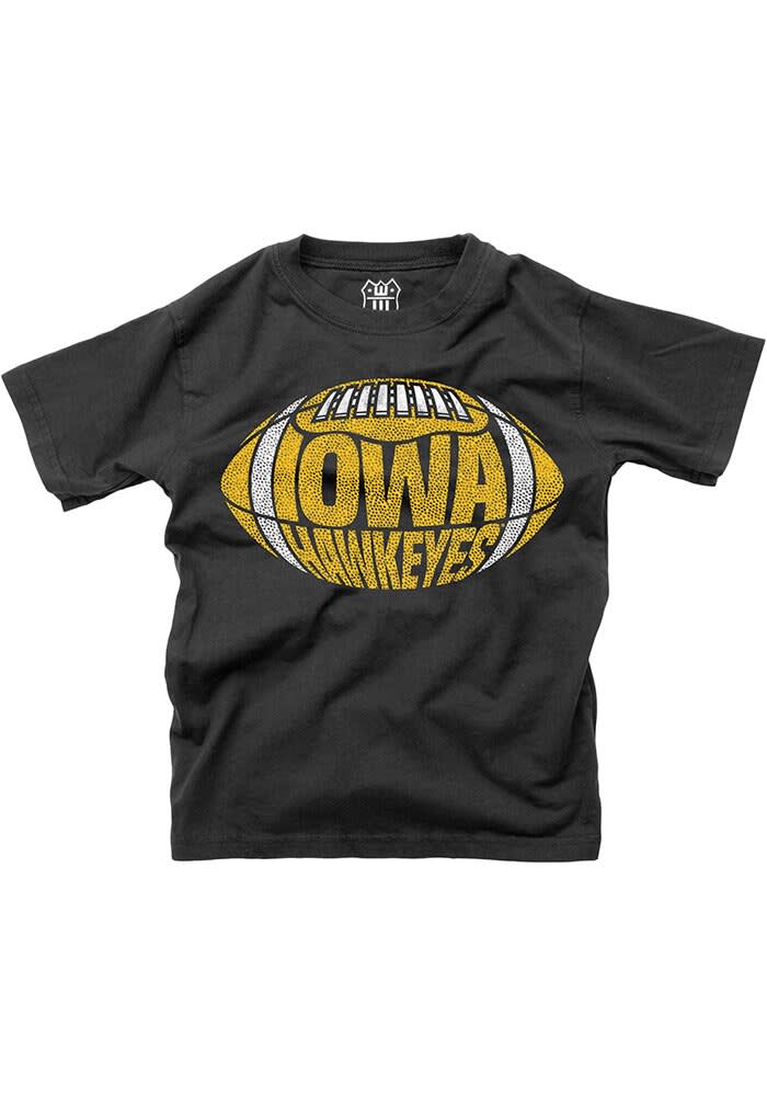Wes and Willy Youth BLACK Iowa Hawkeyes Lettered Football Short Sleeve ...