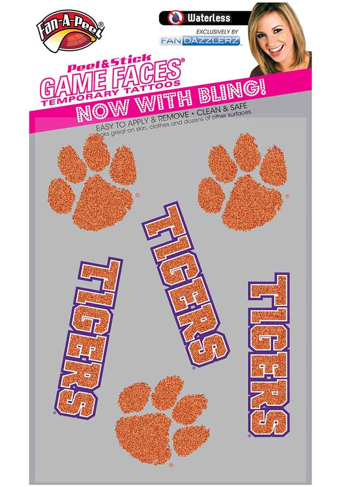 Clemson Tigers ORANGE 6pk Fandazzlerz Tattoo - 4288605
