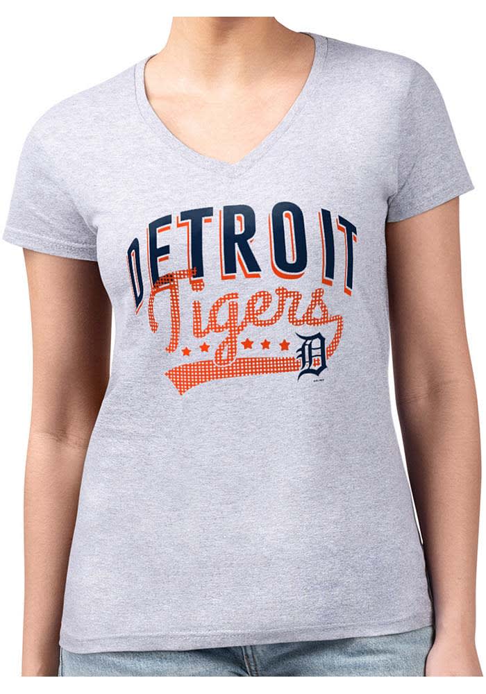 4Her Detroit Tigers Womens HEATHER GREY Filigree Fitted T-Shirt - 434404597