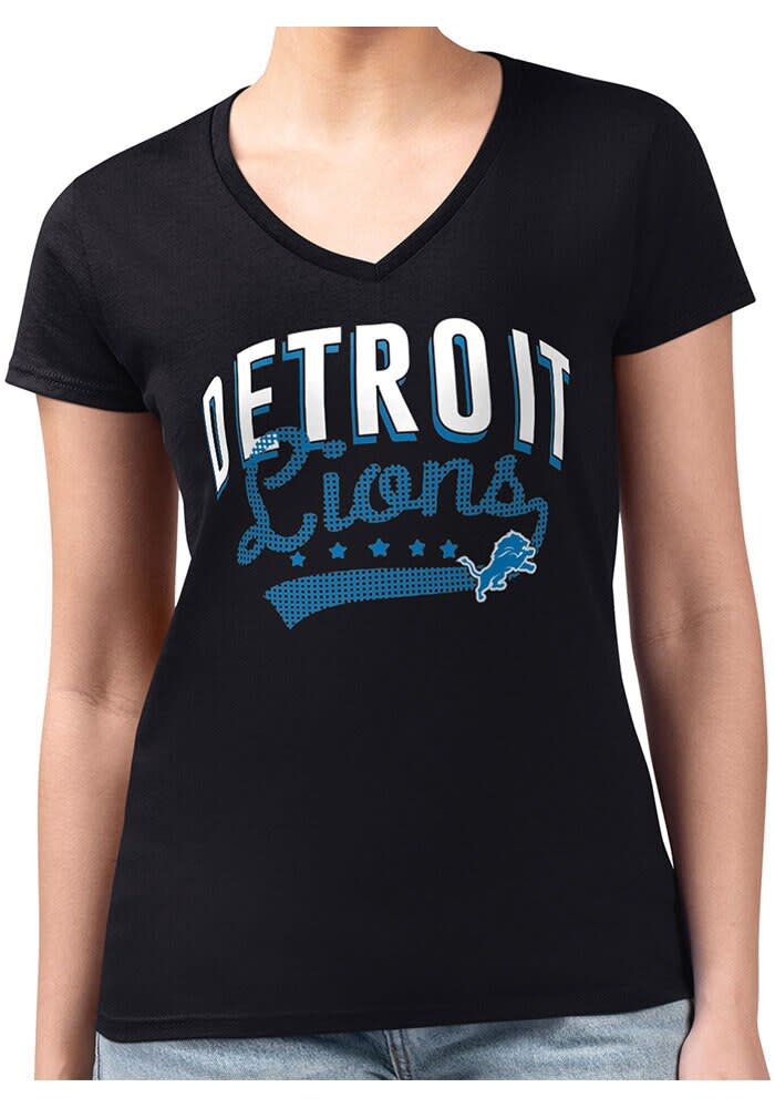 4Her Detroit Lions Womens Filigree Fitted Design T-Shirt - BLACK