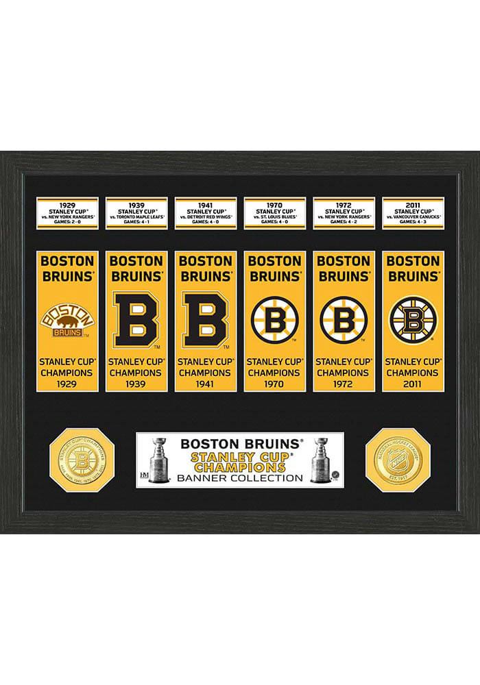 Boston Bruins Stanley Cup Banner Collection Plaque - BLACK