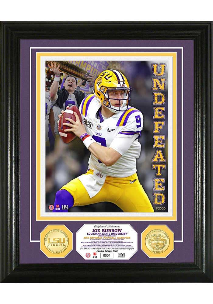 Joe Burrow LSU Tigers Undefeated Bronze Coin Photo Mint Plaque - PURPLE
