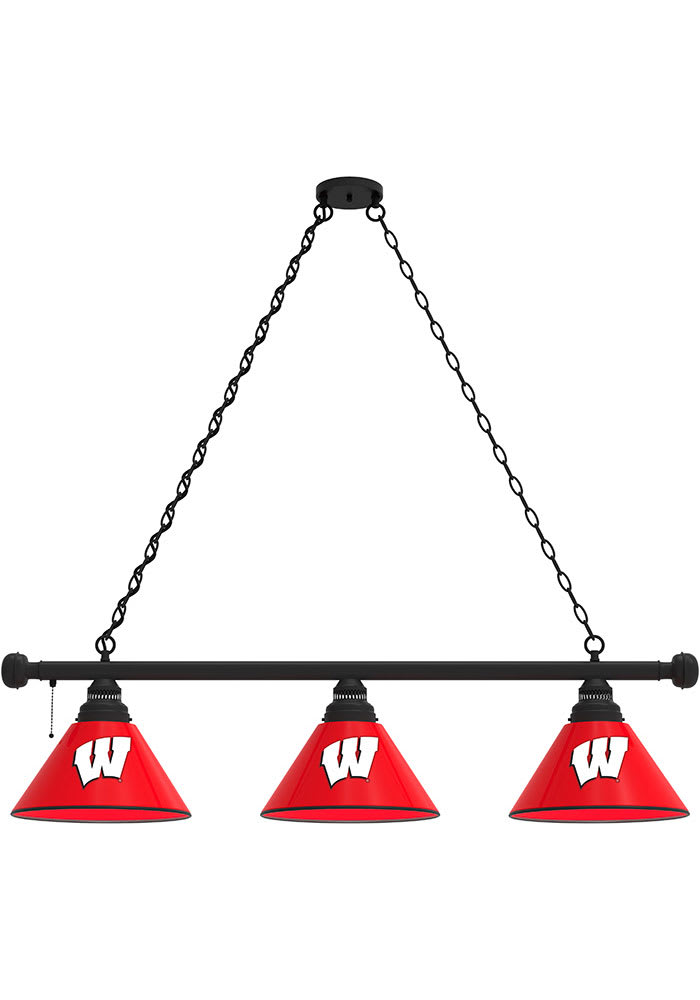 Wisconsin Badgers BLACK Logo 3 Shade Light Pool Table - 44600143