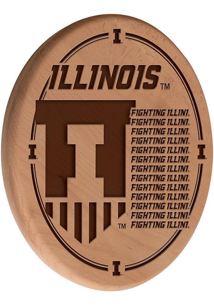 Illinois Fighting Illini 13 in Laser Engraved Wood Sign BLACK