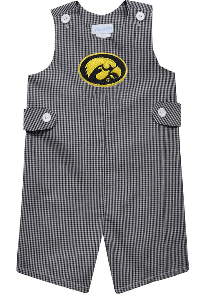 Vive La Fete Iowa Hawkeyes Baby BLACK Gingham Overalls - 44796871