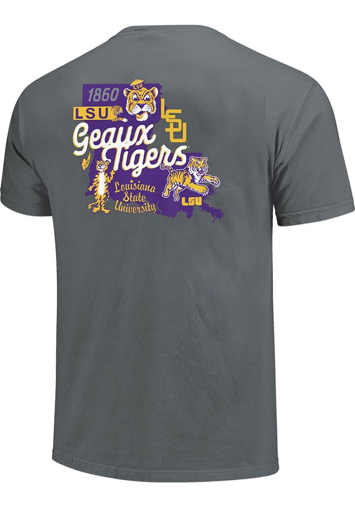 LSU Tigers GREY State of LSU Design Short Sleeve T Shirt - 44910687