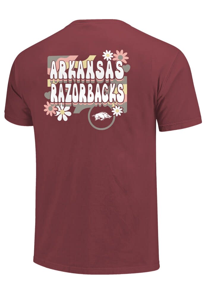 Arkansas Razorbacks Womens CRIMSON Retro Flower Frame T-Shirt - 44910797