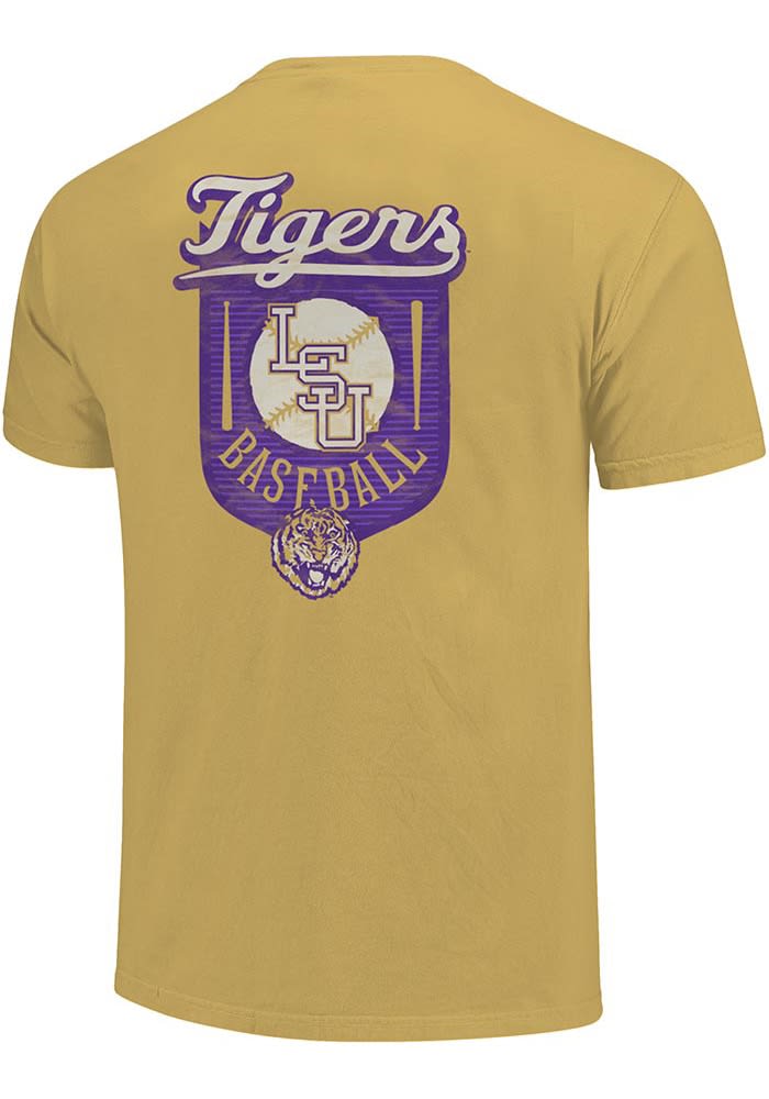 LSU Tigers GOLD Baseball Shield Ball Short Sleeve T Shirt - 44911055