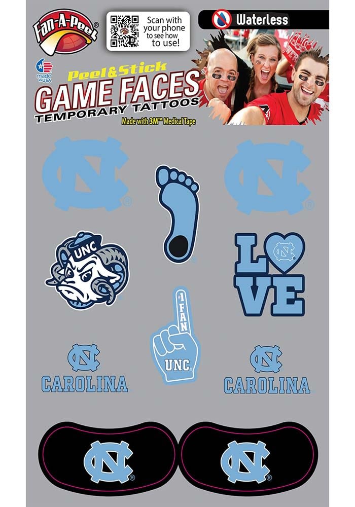 North Carolina Tar Heels CAROLINABLUE Multi-Design Face Tattoo - 4491117