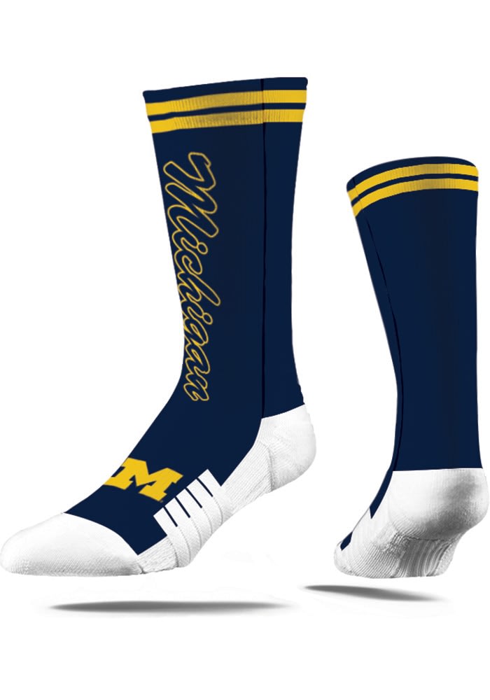 Michigan Wolverines Strideline BLUE Script Mens Crew Socks - 4650141