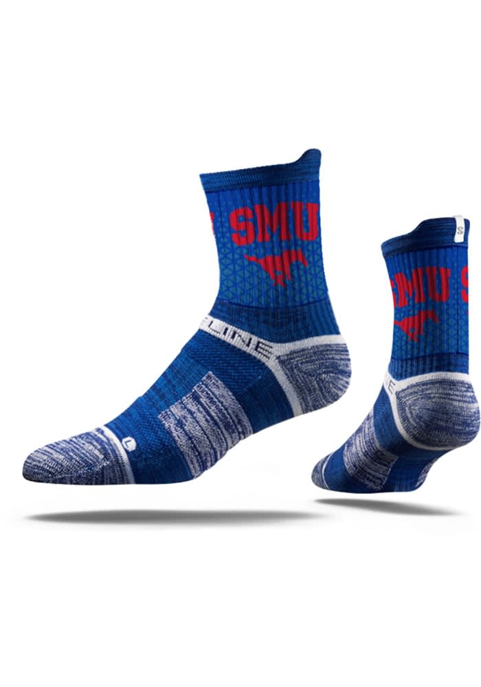SMU Mustangs BLUE Team Logo Mens Quarter Socks - 46580353