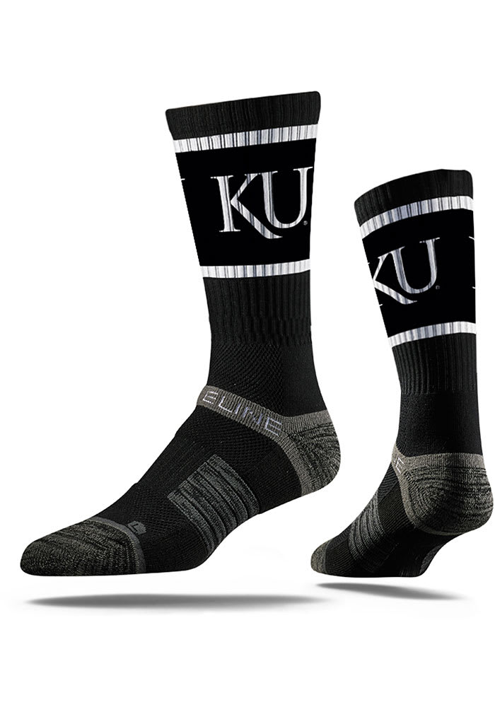 Kansas Jayhawks Strideline BLACK KU Logo Mens Crew Socks - 46581213