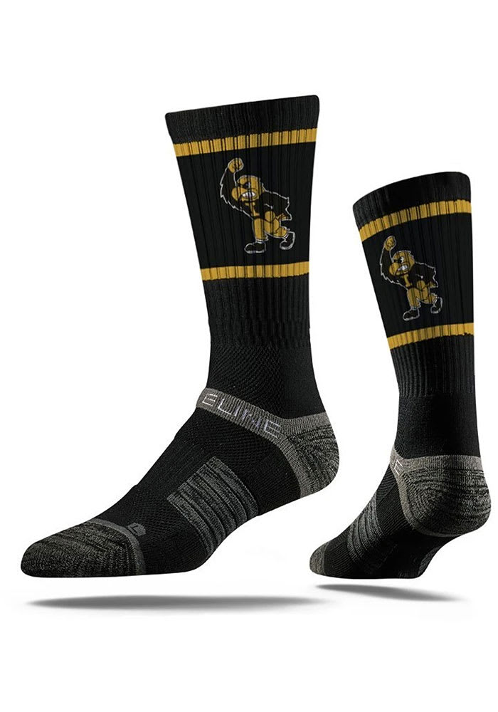 Iowa Hawkeyes Strideline BLACK Herky Hawkeye Mens Crew Socks - 46581248