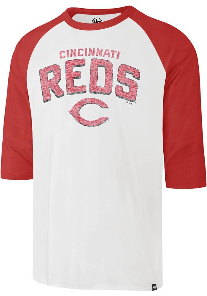47 Cincinnati Reds WHITE Crescent Franklin Raglan Long Sleeve Fashion T ...