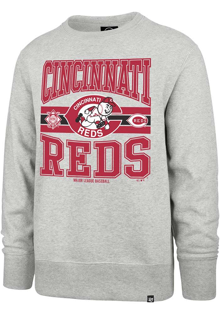 47 Cincinnati Reds Mens GREY Letters Headline Coop Crew Sweatshirt ...